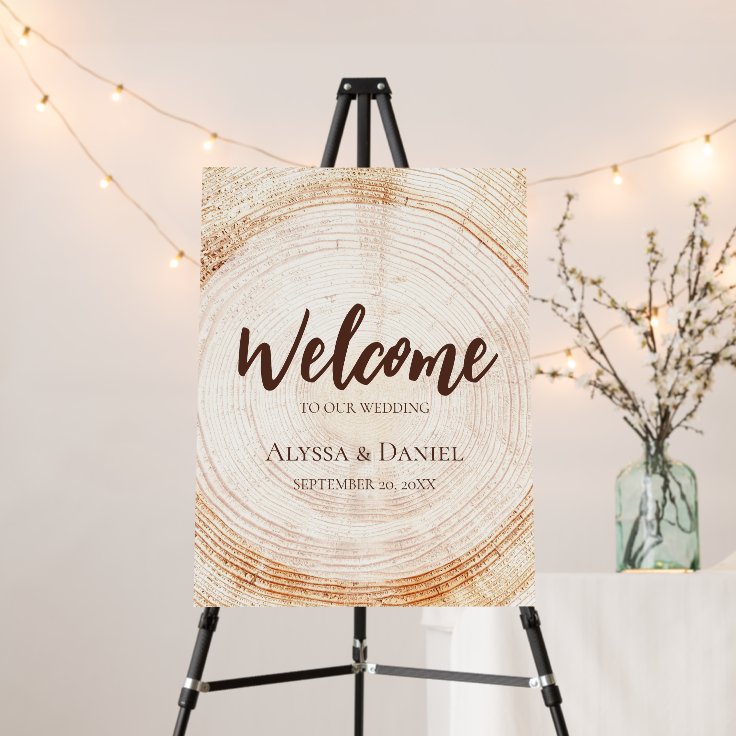 Welcome to our wedding Wood Grain Tree rings Foam Board | Zazzle