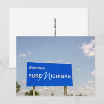 Welcome to Pure Michigan Blue Sign Postcard | Zazzle