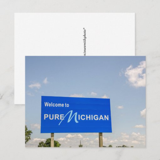 Welcome to Pure Michigan Blue Sign Postcard | Zazzle