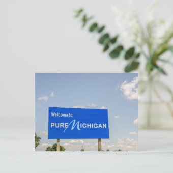 Welcome to Pure Michigan Blue Sign Postcard | Zazzle