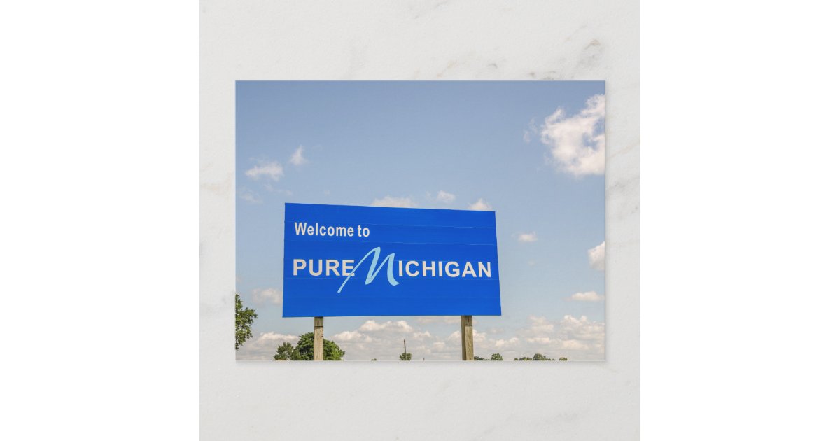 Welcome to Pure Michigan Blue Sign Postcard | Zazzle