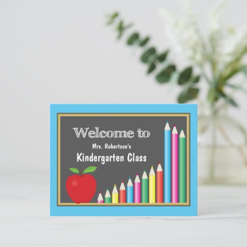 Welcome To School Kindergarten Colored Pencils Postcard | Zazzle