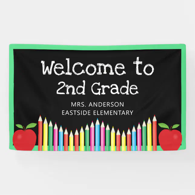 Welcome To Second Grade Apple Colored Pencils Banner | Zazzle