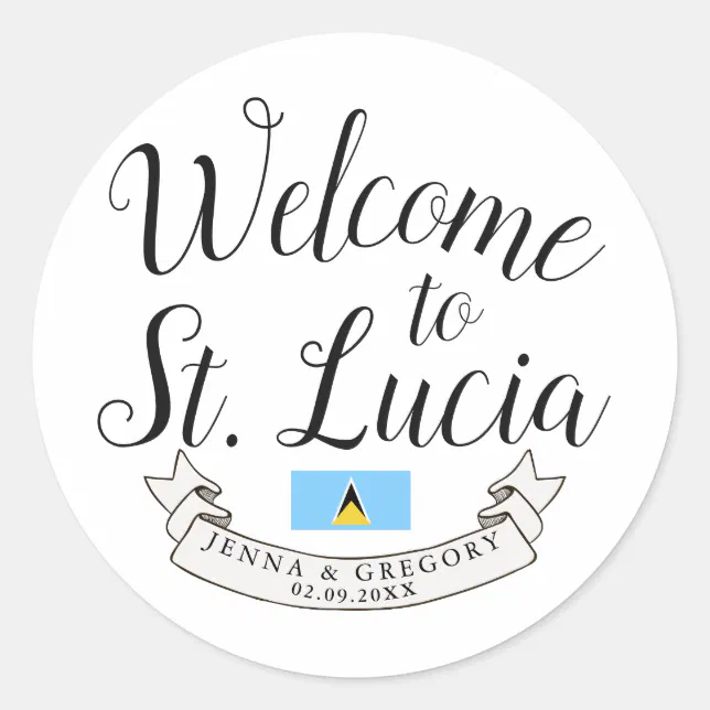 Welcome to St. Lucia | Destination Wedding Favor Classic Round Sticker ...