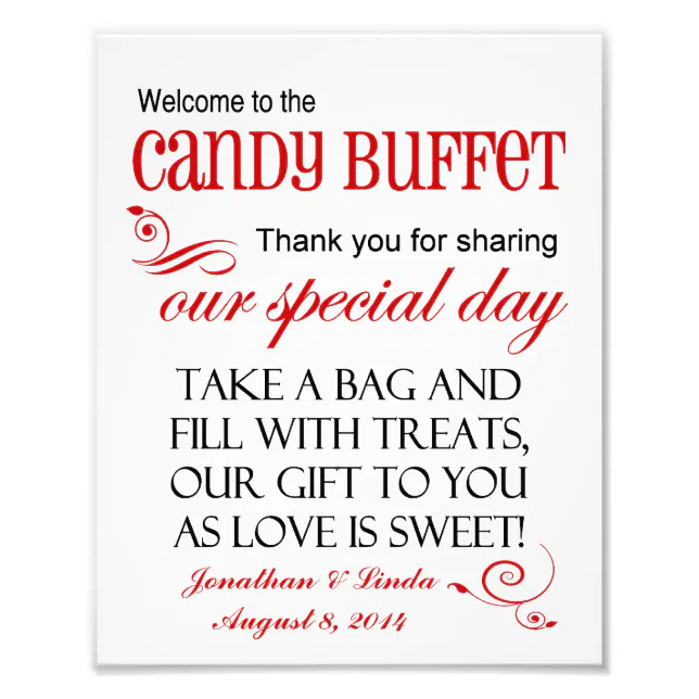 Welcome to the Candy Buffet Red Wedding Sign | Zazzle