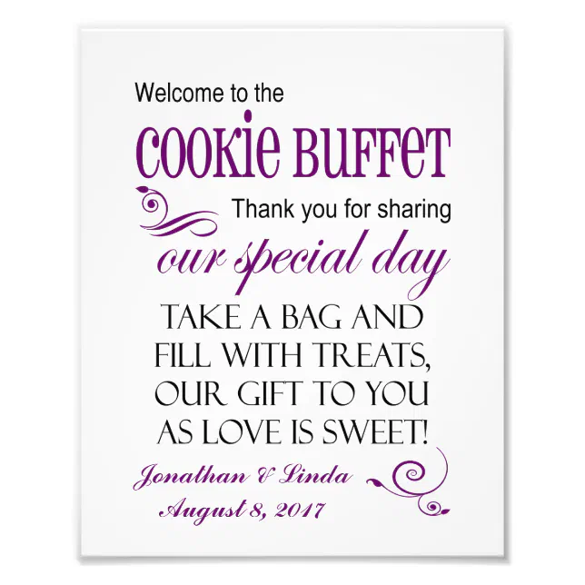 Welcome to the Cookie Buffet Wedding Sign - Plum | Zazzle
