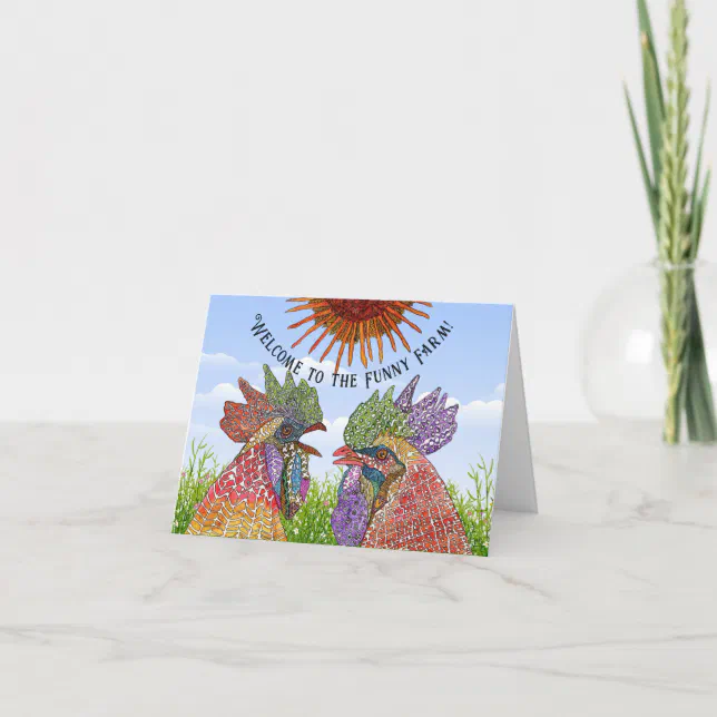 Welcome to the Funny Farm Chickens Greeting Card | Zazzle