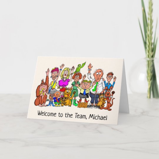 Welcome to the Team Custom Name Cartoon Card | Zazzle.com