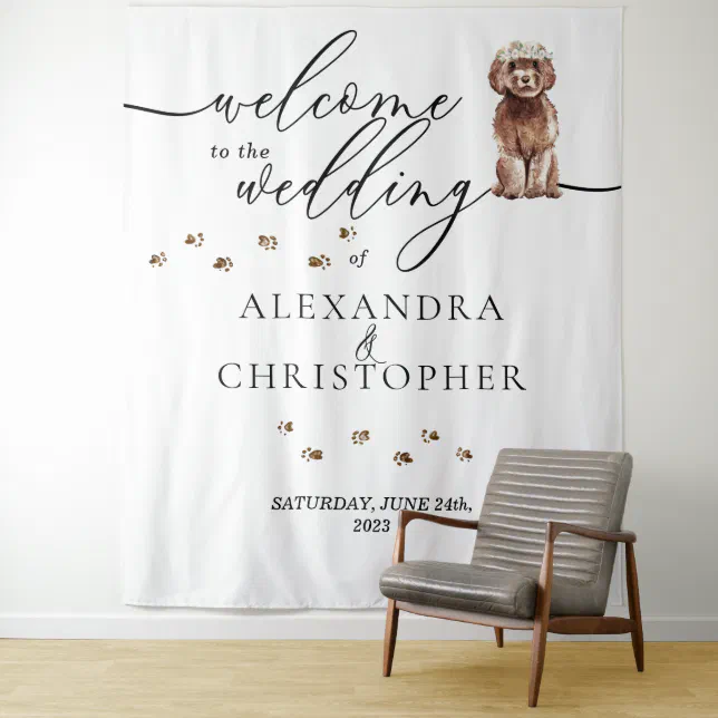 Welcome to the wedding Brown Cavapoo Dog Tapestry | Zazzle