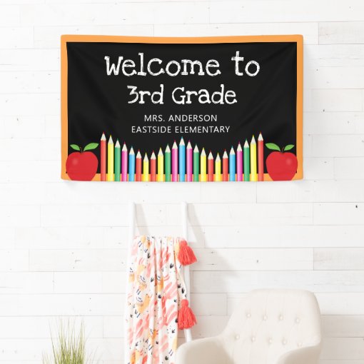 Welcome To Third Grade Apple Colored Pencils Banner | Zazzle
