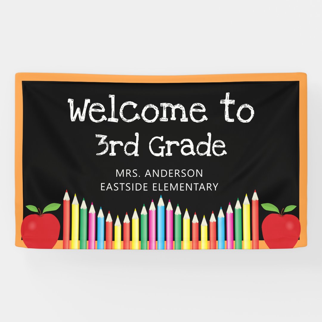 Welcome To Third Grade Apple Colored Pencils Banner | Zazzle