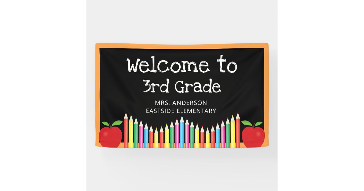 Welcome To Third Grade Apple Colored Pencils Banner | Zazzle