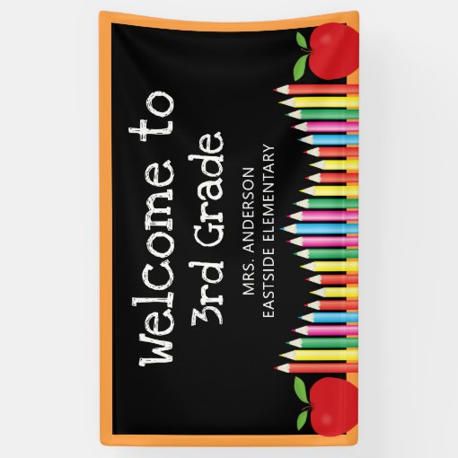 Welcome To Third Grade Apple Colored Pencils Banner | Zazzle