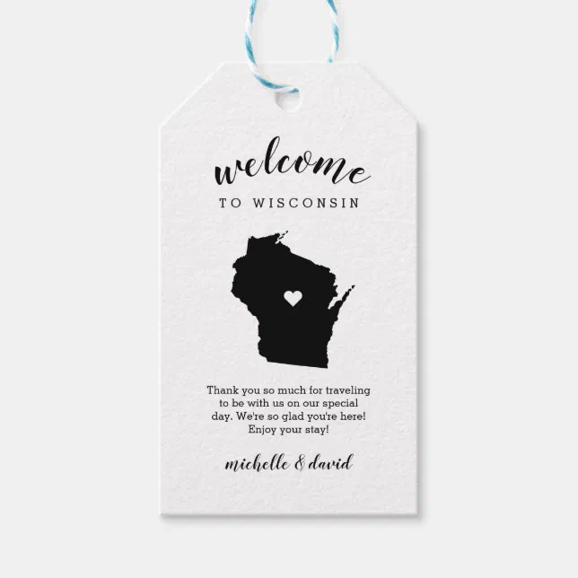 Welcome to Wisconsin | Calligraphy Wedding Gift Tags | Zazzle