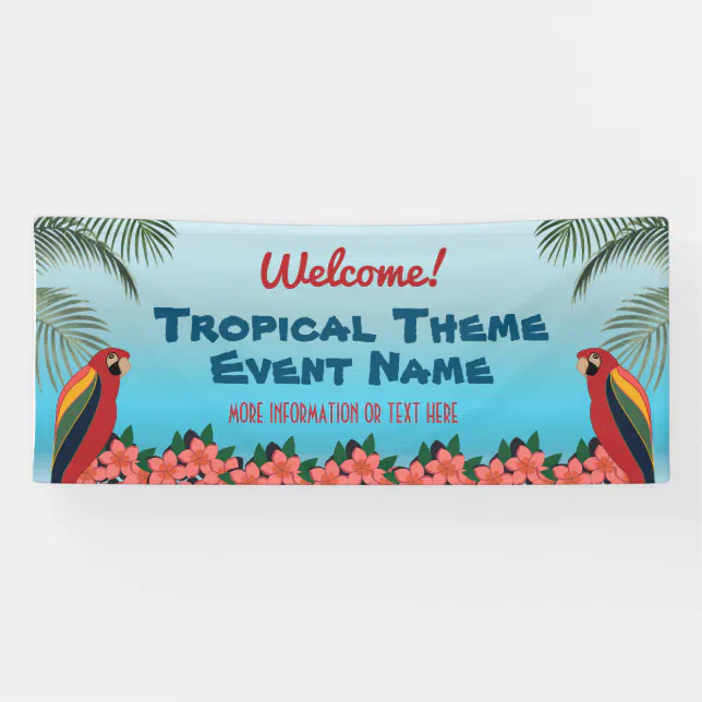 Welcome Tropical Theme Event with Parrots Banner | Zazzle
