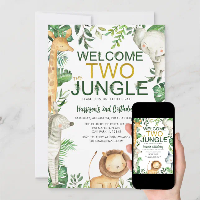 Welcome Two Jungle Safari Animals Birthday Invitation | Zazzle
