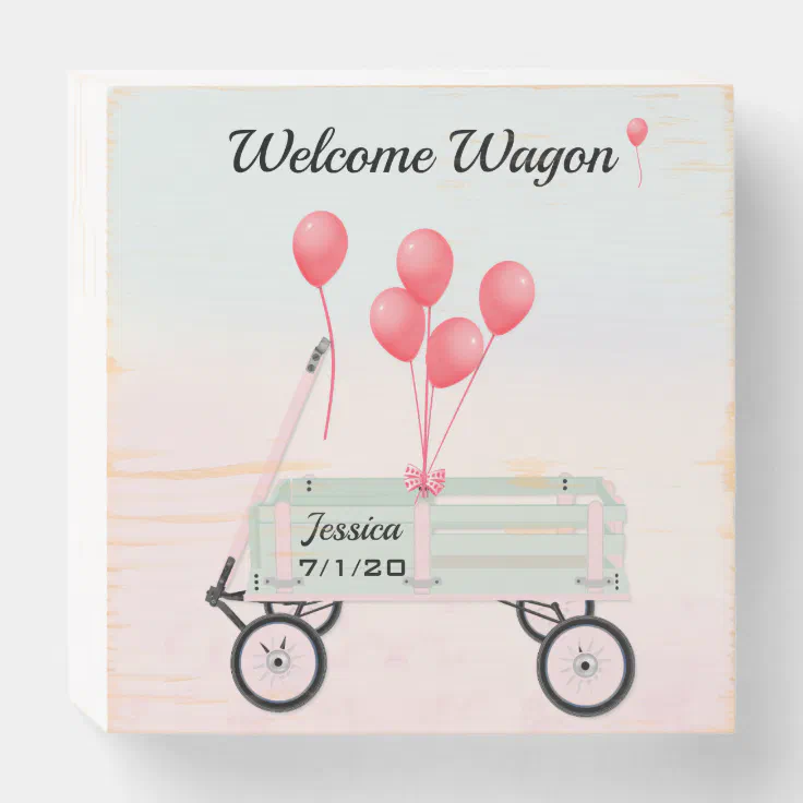 Welcome Wagon New Baby Girl Wood Box Sign | Zazzle