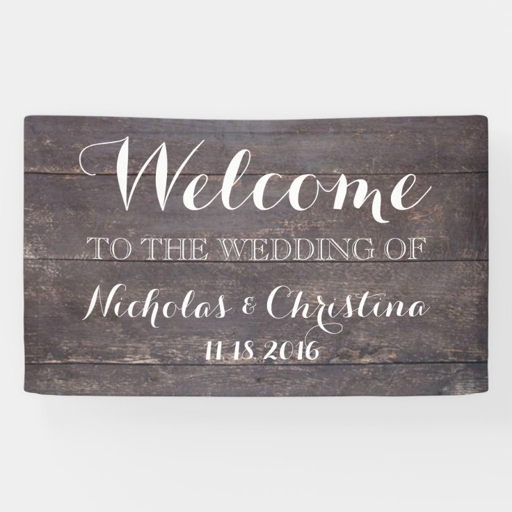 Welcome Wedding Banner Rustic Vintage Wood | Zazzle
