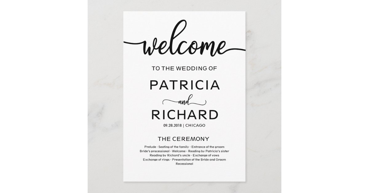 Welcome Wedding Ceremony Program Calligraphy | Zazzle.com