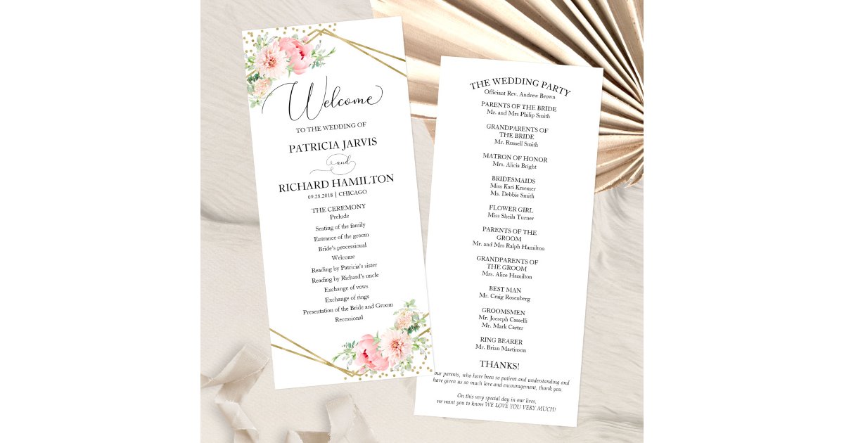 Welcome Wedding Ceremony Program Floral 4x9 | Zazzle