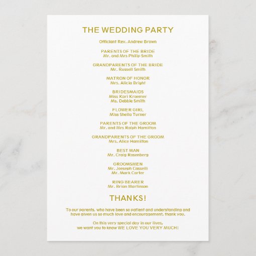 Welcome Wedding Ceremony Program Gold Calligraphy | Zazzle