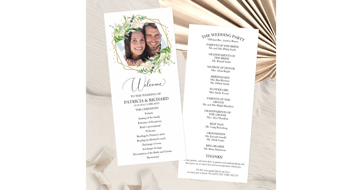 Welcome Wedding Ceremony Program Greenery 4x9 | Zazzle