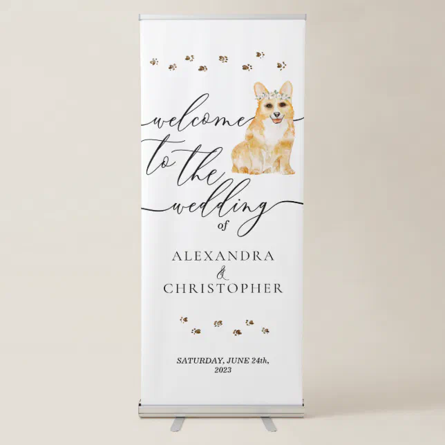 Welcome Wedding Decor Drink Corgi Dog Retractable Banner | Zazzle