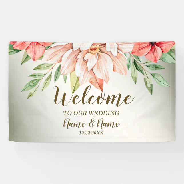 Welcome Wedding Party Peach Orange Floral Rustic Banner | Zazzle