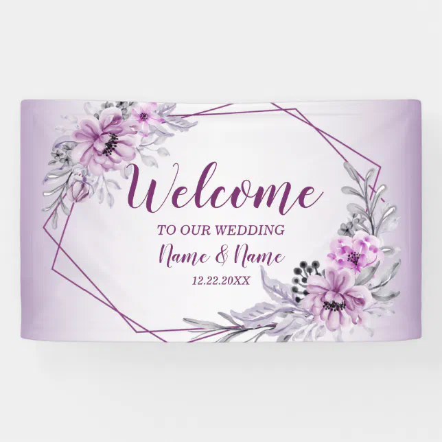 Welcome Wedding Party Pink Floral Violet Purple Banner | Zazzle