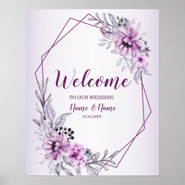 Welcome Wedding Party Pink Floral Violet Purple Poster | Zazzle