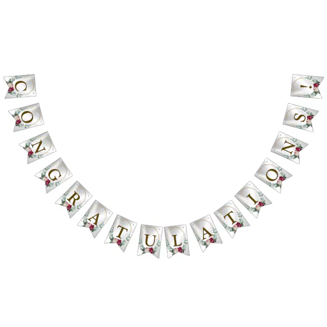 Welcome Wedding Party Pink Red Floral Green Golden Bunting Flags | Zazzle