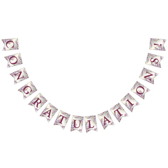 Welcome Wedding Party Pink White Flowers Elegant Bunting Flags | Zazzle