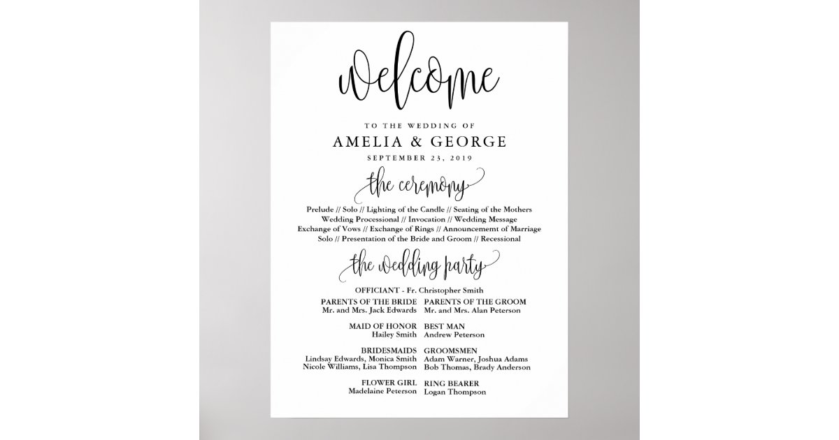 Welcome wedding program sign | Zazzle
