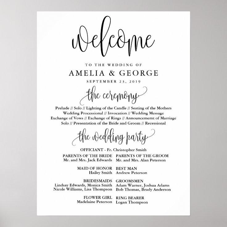Welcome wedding program sign | Zazzle