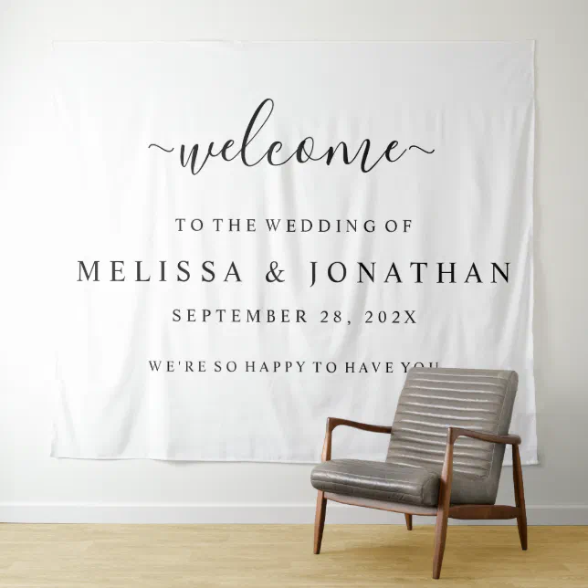 Welcome Wedding Sign Black Gold Tapestry | Zazzle