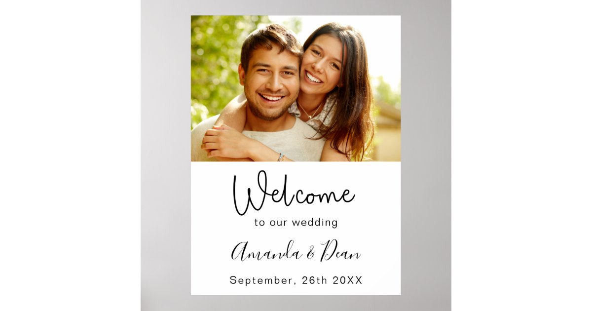 Welcome wedding sign photo script white | Zazzle