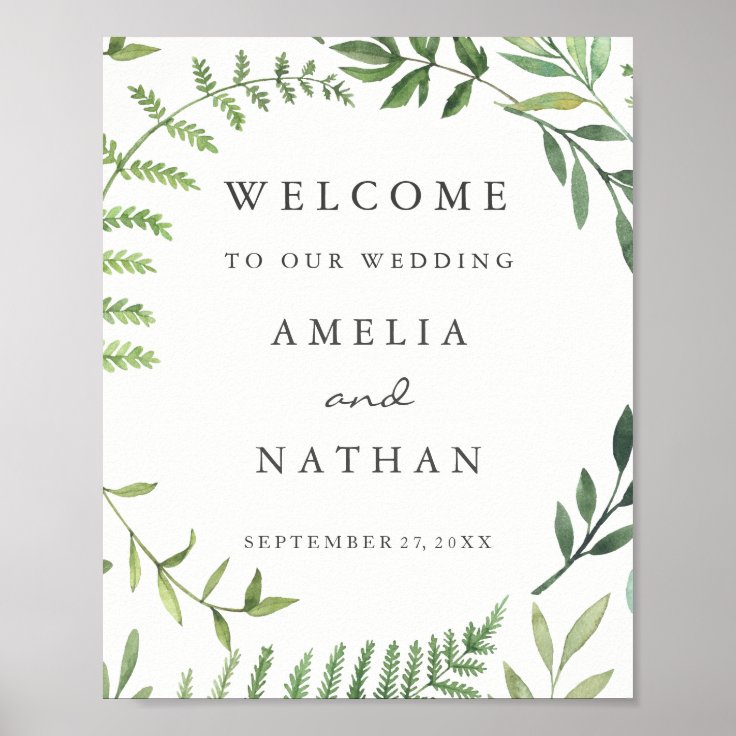 Welcome Wedding Sign Watercolor Leaf Wreath | Zazzle