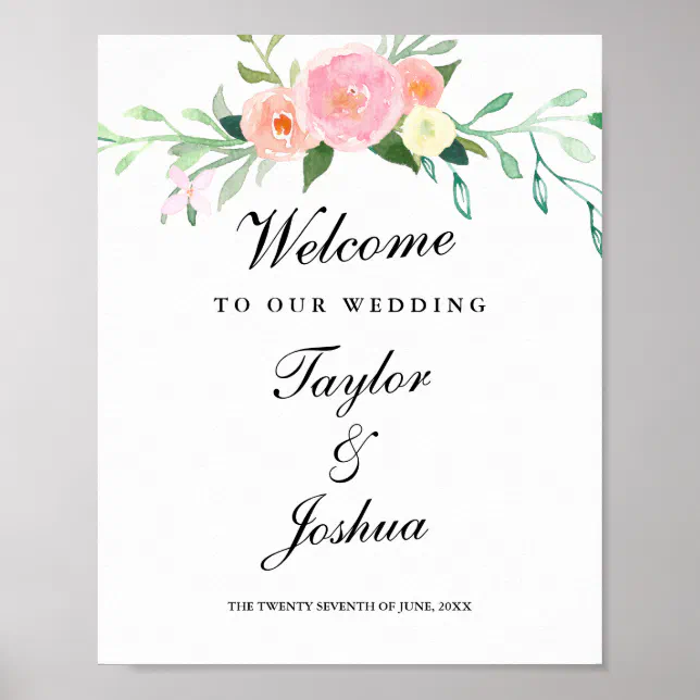 Welcome Wedding Sign Watercolor Wildflower | Zazzle