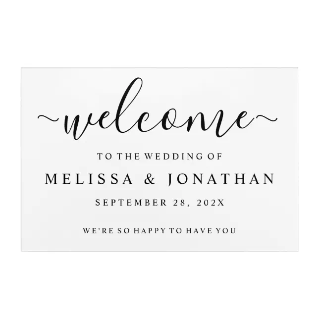 Welcome Wedding Sign White Black Acrylic Print | Zazzle