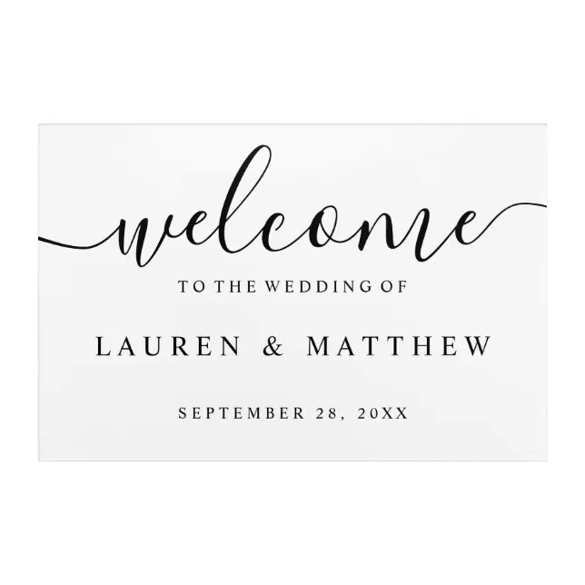 Welcome Wedding Sign White Black Acrylic Print | Zazzle