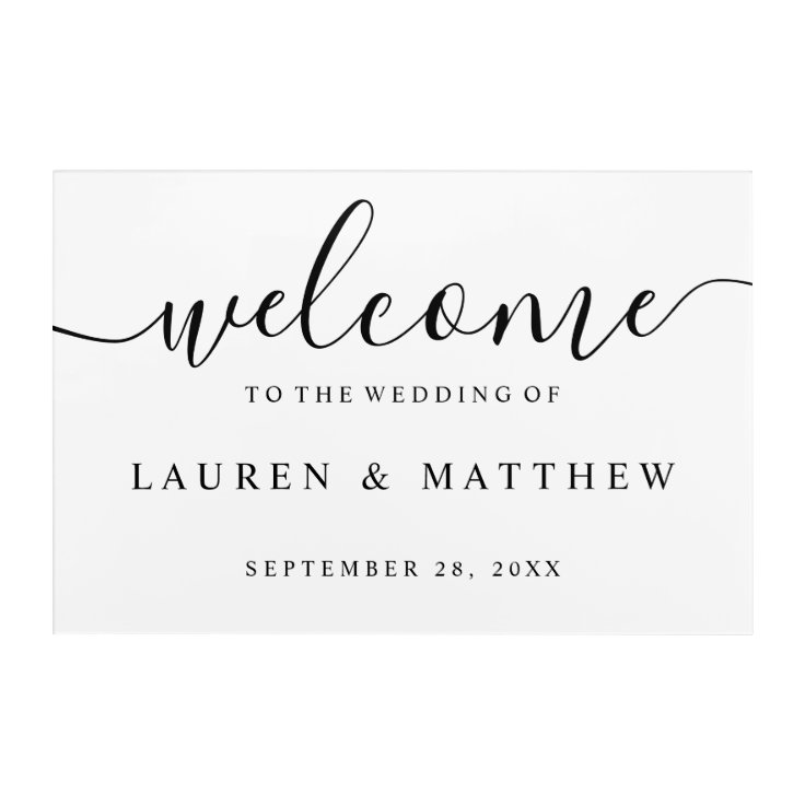 Welcome Wedding Sign White Black Acrylic Print | Zazzle