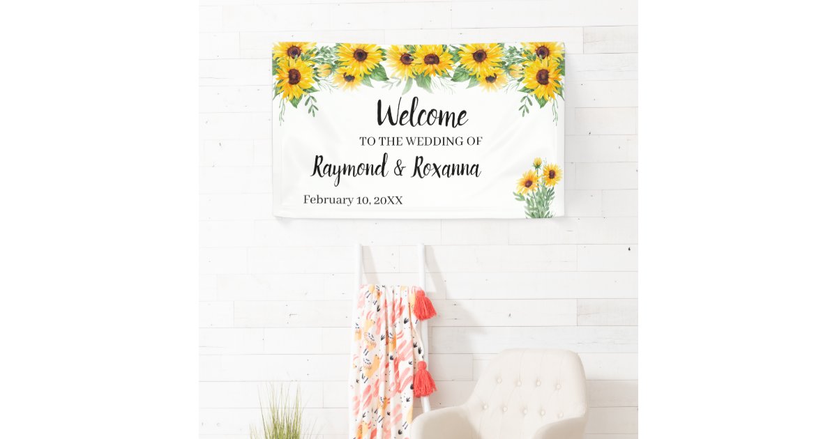 Welcome Wedding Sunflowers Greenery Banner | Zazzle