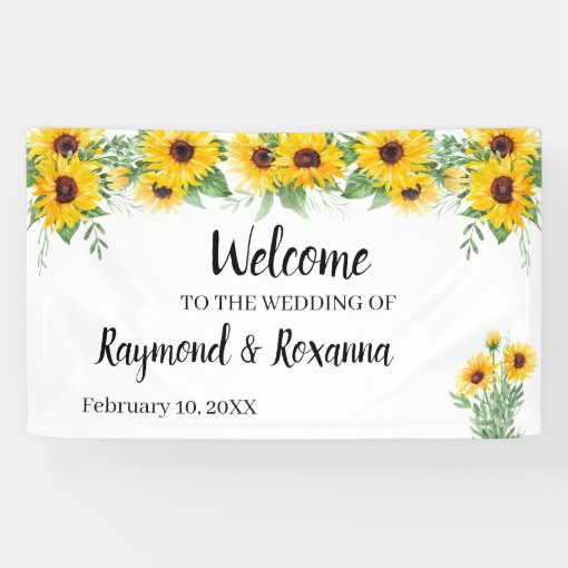 Welcome Wedding Sunflowers Greenery Banner | Zazzle