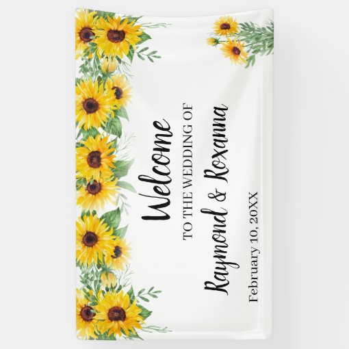 Welcome Wedding Sunflowers Greenery Banner | Zazzle
