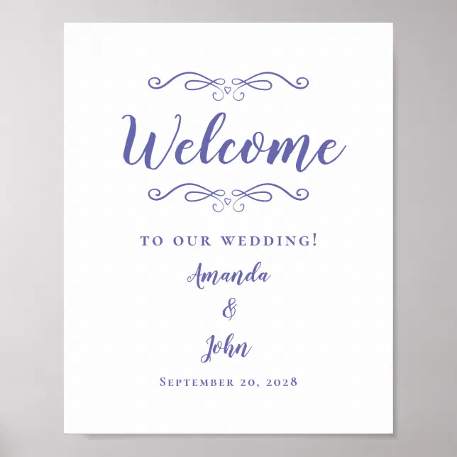 Welcome Weddings Elegant Calligraphy Periwinkle Poster | Zazzle