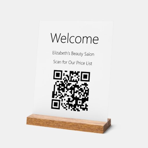 Welcome White Scan QR Code for Price List Acrylic Sign | Zazzle