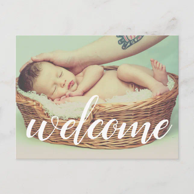 Welcome White Script Overlay Photo Personalized Announcement Postcard ...