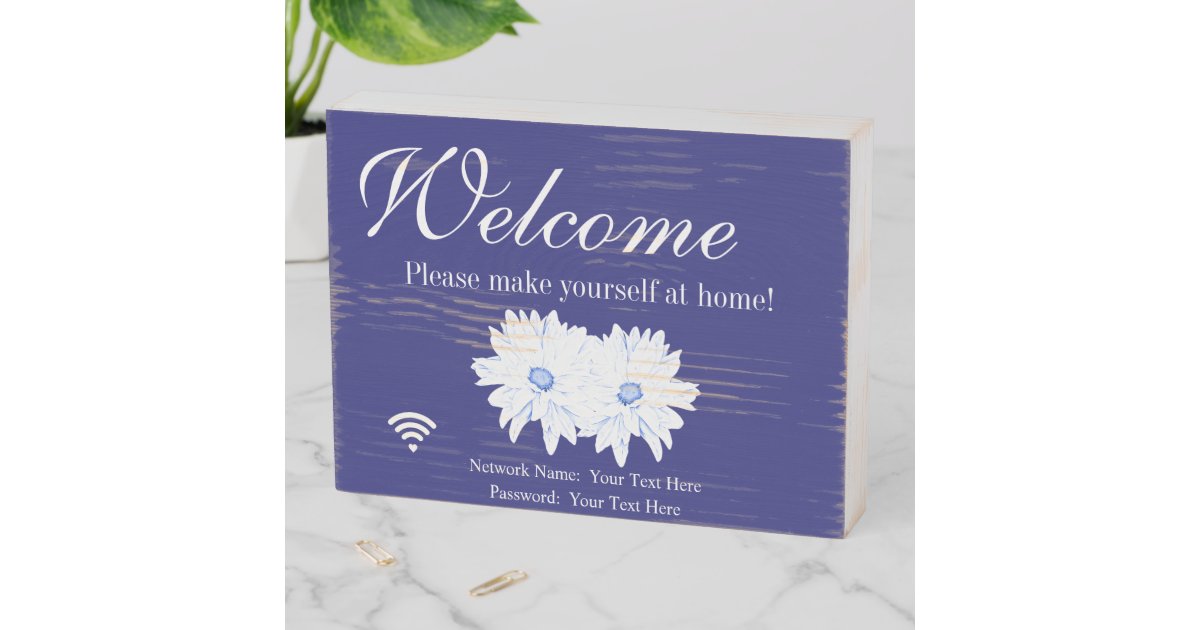 Welcome Wi-Fi Guest Bedroom Library Wood Box Sign | Zazzle