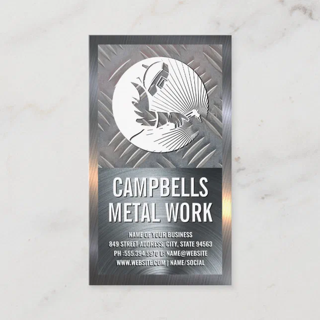 Welder Logo | Steel | Metallic Business Card | Zazzle