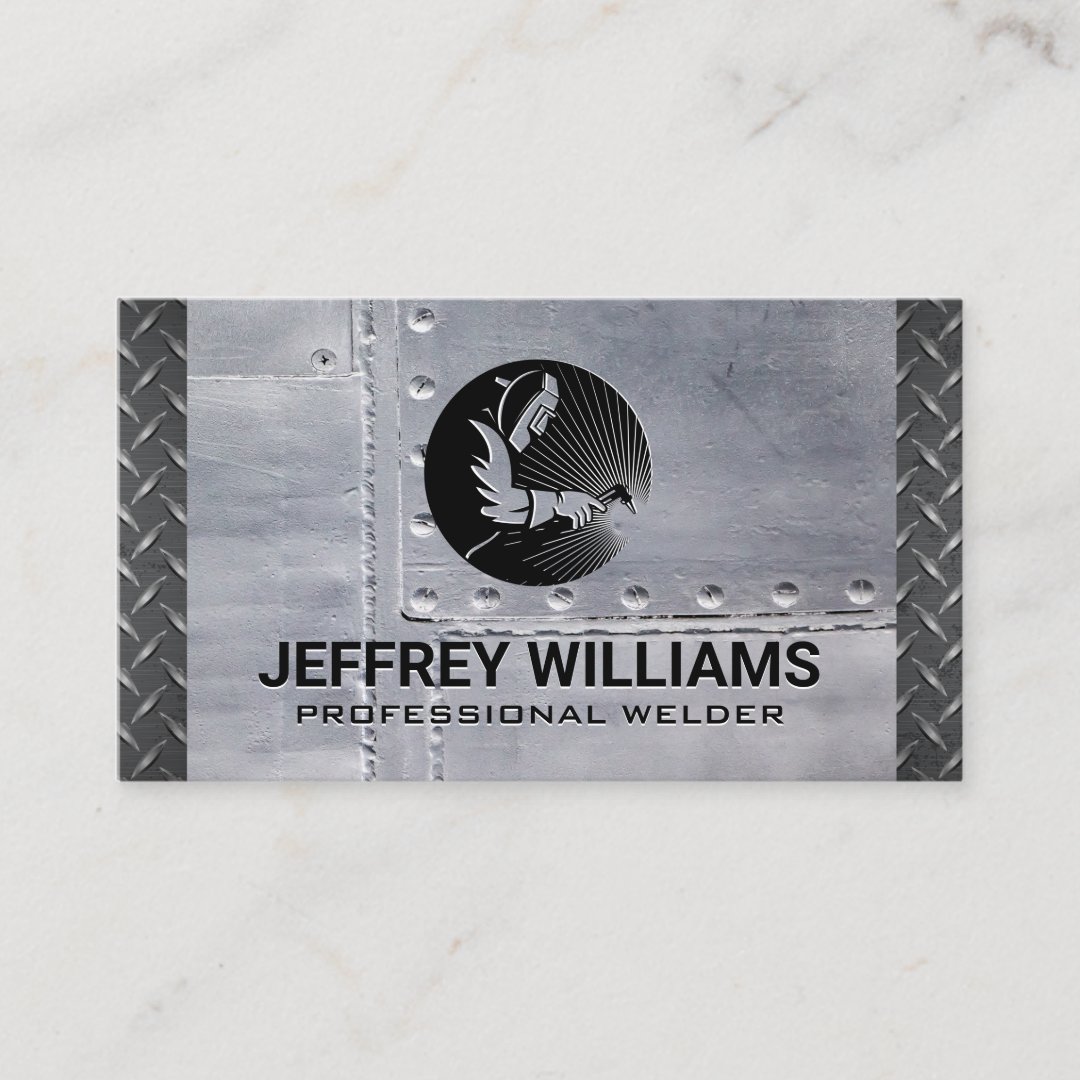 Welder | Metal Rivets | Diamond Plated Steel Business Card | Zazzle